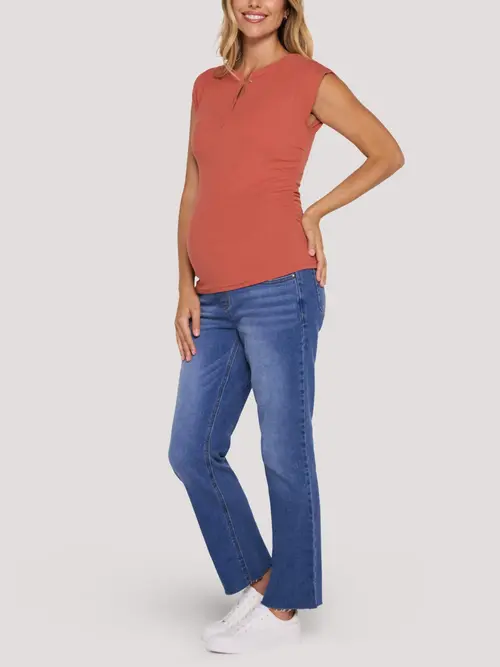 Motherhood Maternity Henley Muscle Tee With Ruching - Aragon