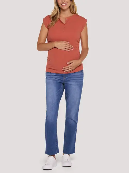 Motherhood Maternity Henley Muscle Tee With Ruching - Aragon