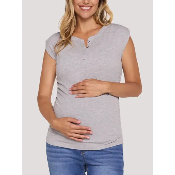 Motherhood Maternity Henley Muscle Tee With Ruching - Heather Grey