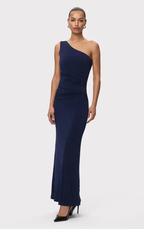 herve leger gold one shoulder dress Herve Leger One-Shoulder Gown With Gold Hardware - Storm