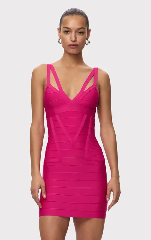 Herve Leger Bandage Mini Dress With Deep V-neckline