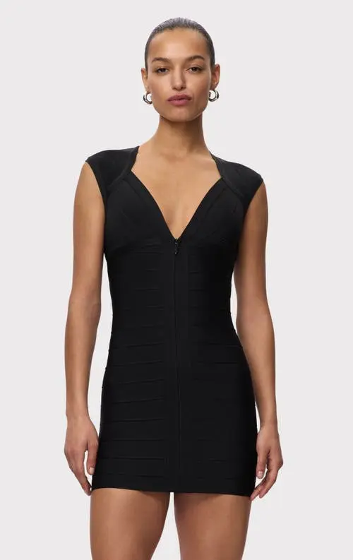 Herve Leger Sleeveless V-neck Bandage Mini Dress