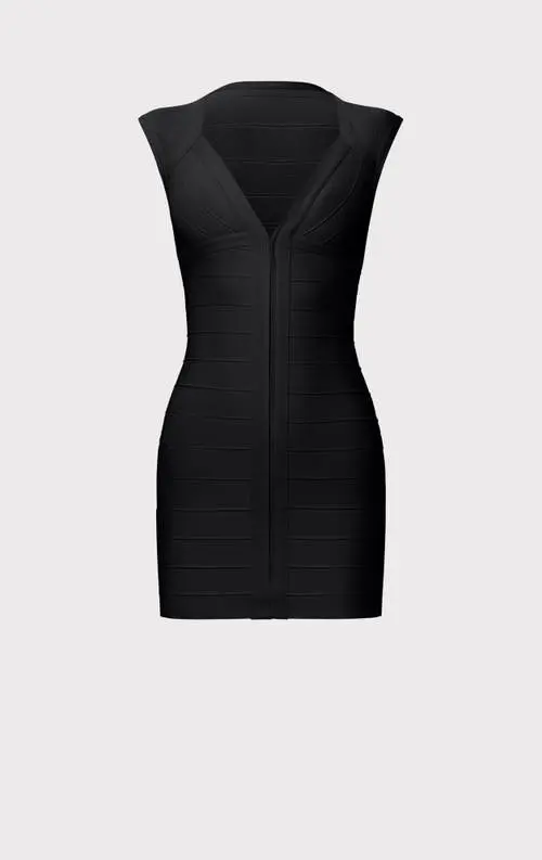 Herve Leger Sleeveless V-neck Bandage Mini Dress