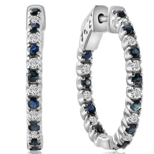 BLISS DIAMOND 1 1/3ct Lab Grown Diamond And Blue Sapphire Hoop Earrings