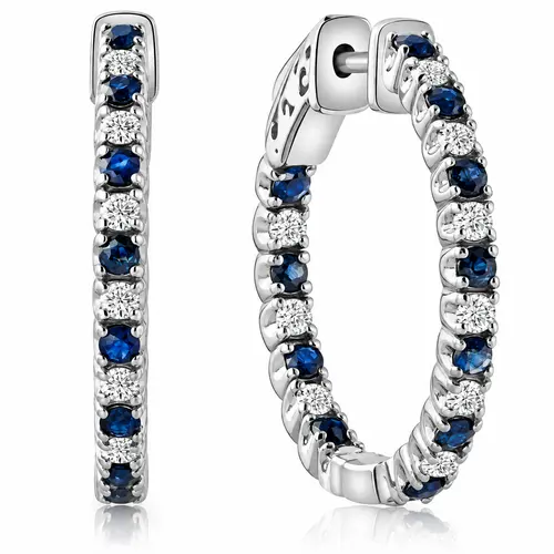 BLISS DIAMOND 1 1/3ct Lab Grown Diamond And Blue Sapphire Hoop Earrings - Silver