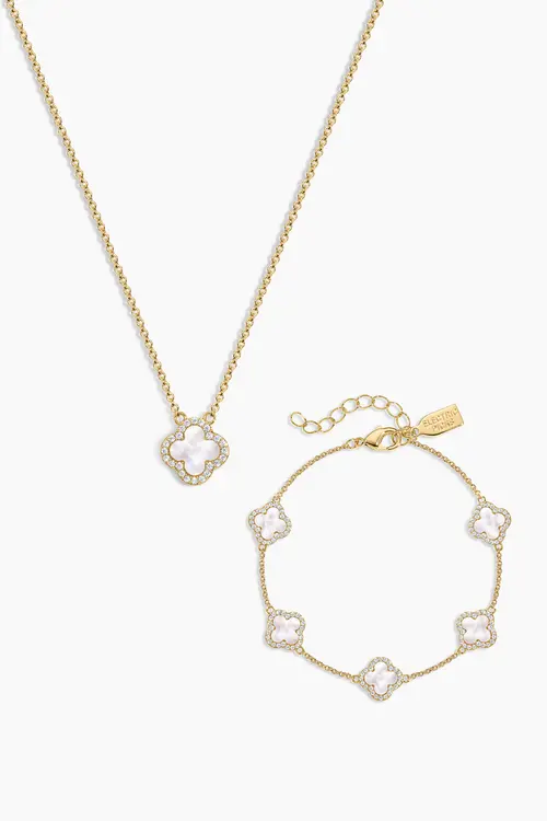ELECTRIC PICKS Mini Icon Clover Set Of 2 Necklace And Bracelet - White