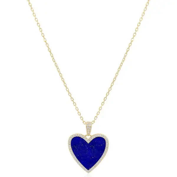 THE LOVERY FINE JEWELRY Large Lazuli Heart Halo Necklace - Lapis