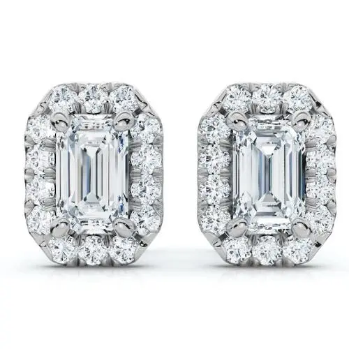 BLISS DIAMOND Emerald Lab Grown Diamond Halo Stud Earrings - Silver