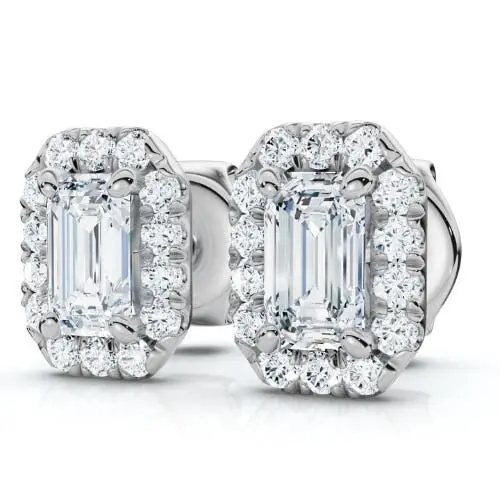 BLISS DIAMOND Emerald Lab Grown Diamond Halo Stud Earrings