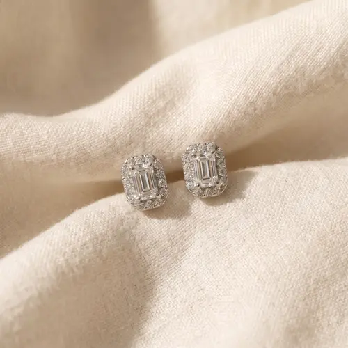 BLISS DIAMOND Emerald Lab Grown Diamond Halo Stud Earrings