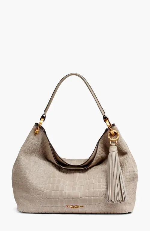 Donna Karan New York Glenwood Croc-effect Suede Shoulder Bag With Fringe