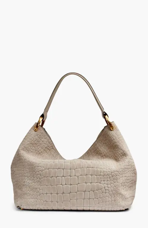 Donna Karan New York Glenwood Croc-effect Suede Shoulder Bag With Fringe