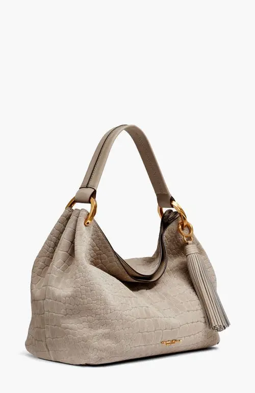 Donna Karan New York Glenwood Croc-effect Suede Shoulder Bag With Fringe