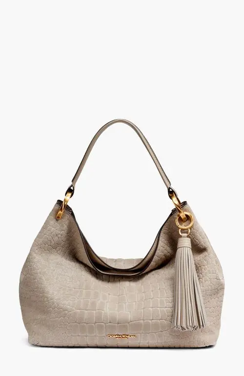 Donna Karan New York Glenwood Croc-effect Suede Shoulder Bag With Fringe - Moth