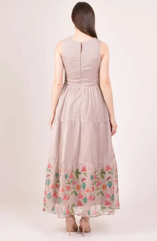 RAAS Floral Organza Tiered Maxi Dress