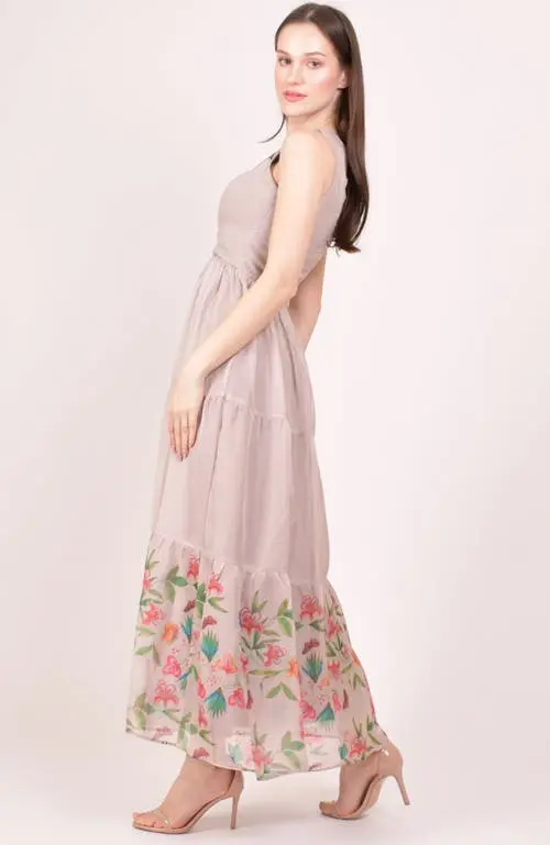 RAAS Floral Organza Tiered Maxi Dress