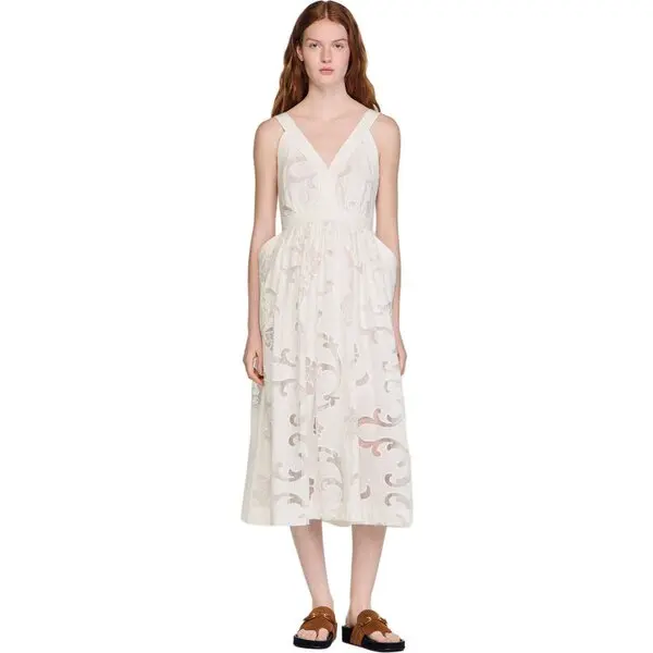 Sandro Openwork Floral Cotton Maxi Dress