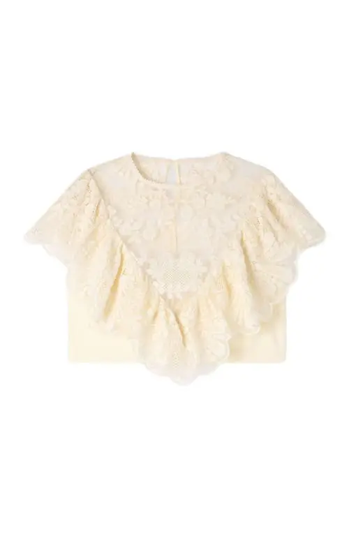 Sandro Floral Guipure Lace Crop Top - Vanilla