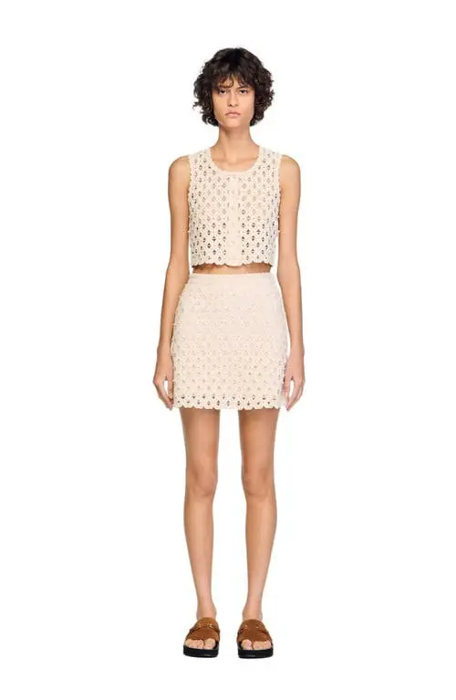Sandro Beaded Crochet Knit Skirt