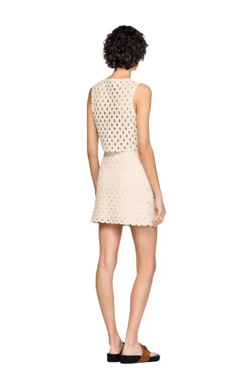 Sandro Beaded Crochet Knit Skirt
