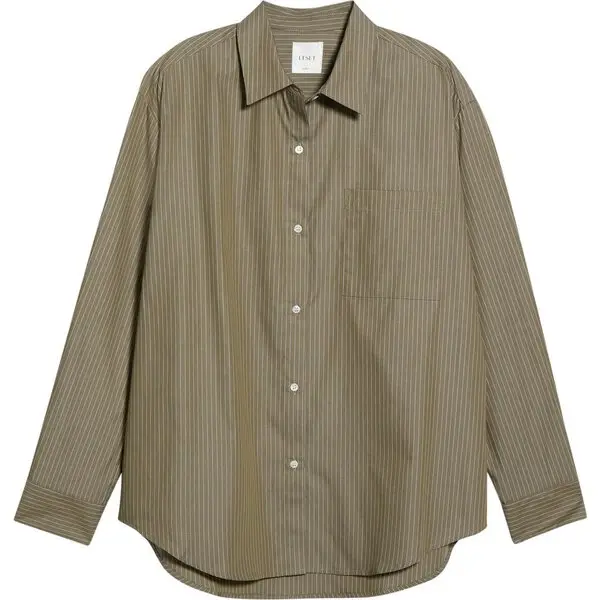 LESET Yoshi Stripe Cotton Button-up Shirt - Olive Stripe