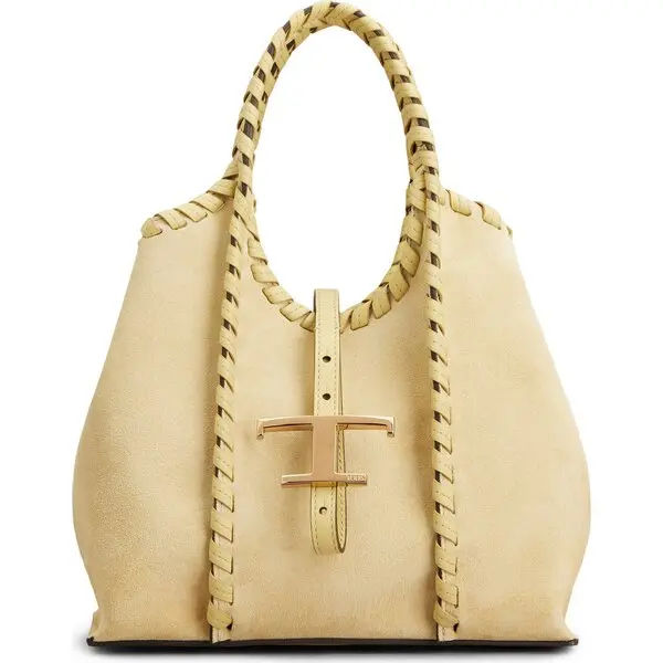 TOD'S Mini T Timeless Suede Shopping Bag - Crema Chiaro/flan