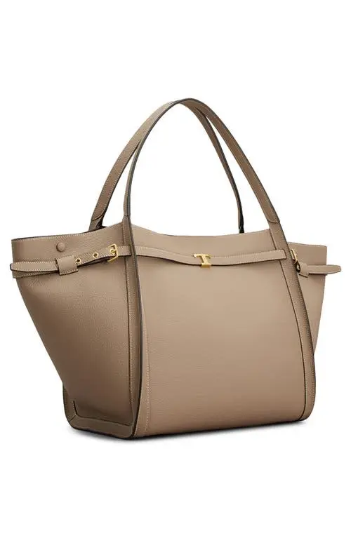 TOD'S Small T Timeless Leather Shopping Bag - Creta Chiaro