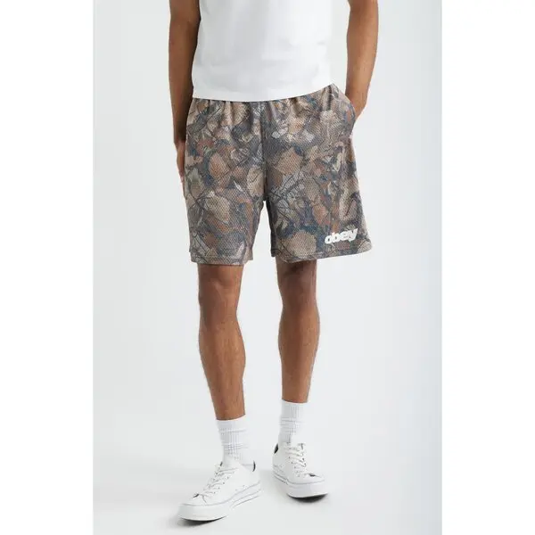 Obey Stanton Mesh Shorts With Leaf Print - Fence Camo