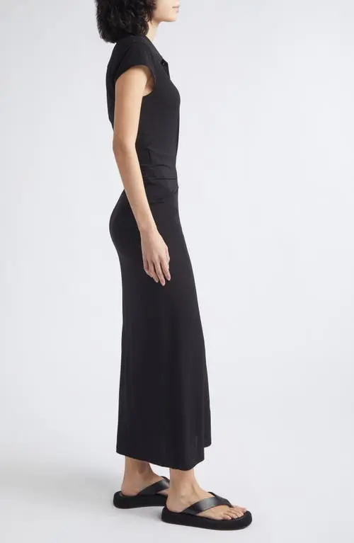 Helmut Lang Jersey Midi Dress With Asymmetrical Placket