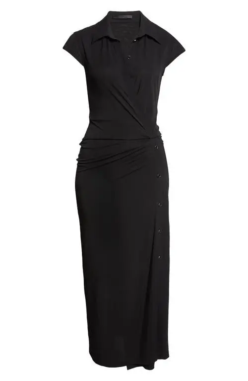 Helmut Lang Jersey Midi Dress With Asymmetrical Placket