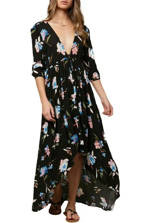 O'Neill Floral High/low Maxi Dress - Black