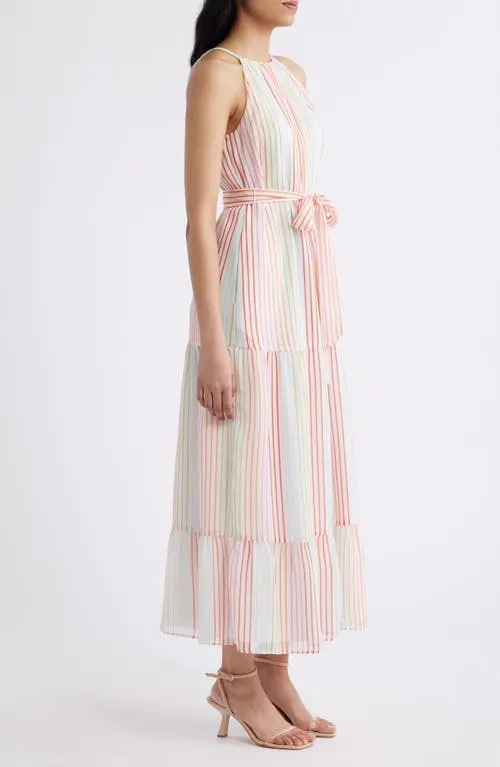 Eliza J Striped Sleeveless Tiered Midi Dress
