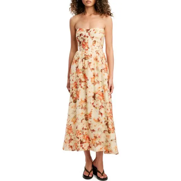 Bardot Lola Strapless Corset Dress - Orange Floral