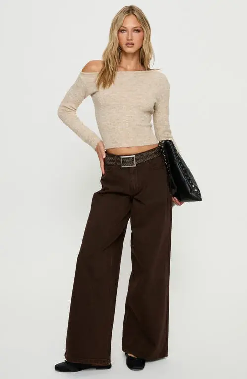 Princess Polly Naylor Mid Rise Wide Leg Jeans - Brown