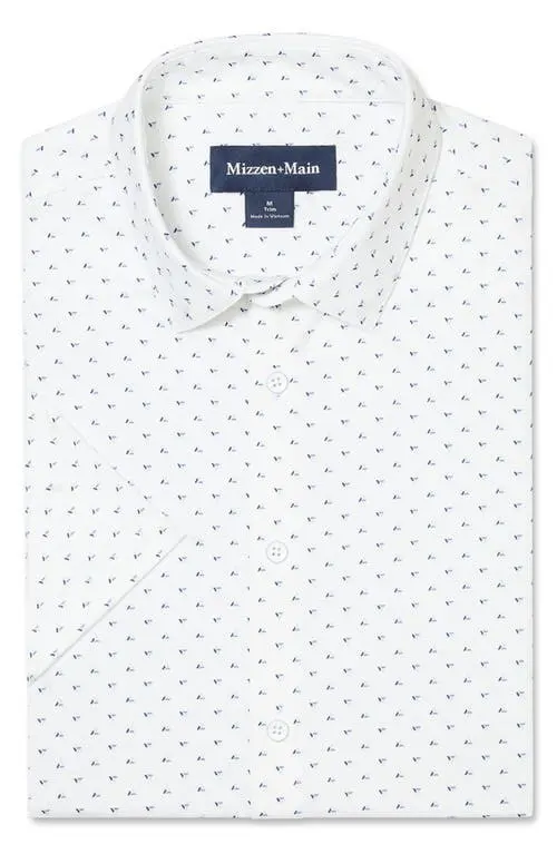 Mizzen+main Halyard Trim Fit Short Sleeve Performance Button-up Shirt - White Tossed Triangle