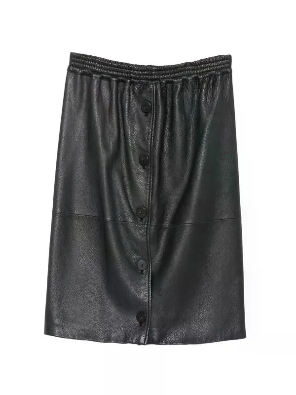 Valentino Garavani 1990s Button-up Leather Midi Skirt - Black