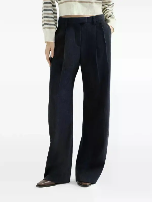 Brunello Cucinelli Virgin Wool Crêpe Tailored Barrel Trousers With Monili