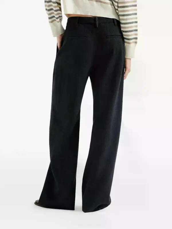 Brunello Cucinelli Virgin Wool Crêpe Tailored Barrel Trousers With Monili