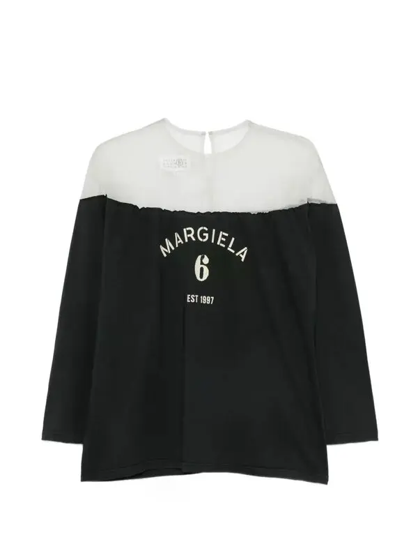 MAISON MARGIELA Logo Print Sheer Panel T-shirt - Black