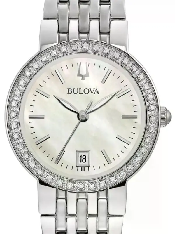 Bulova Round Watch With Date Window - White