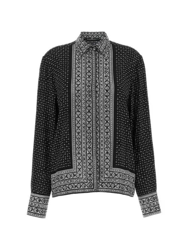 Ermanno Scervino Crystal Embellished Bandana Print Silk Shirt - Black