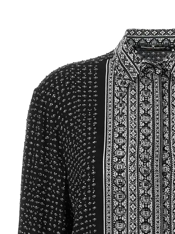 Ermanno Scervino Crystal Embellished Bandana Print Silk Shirt