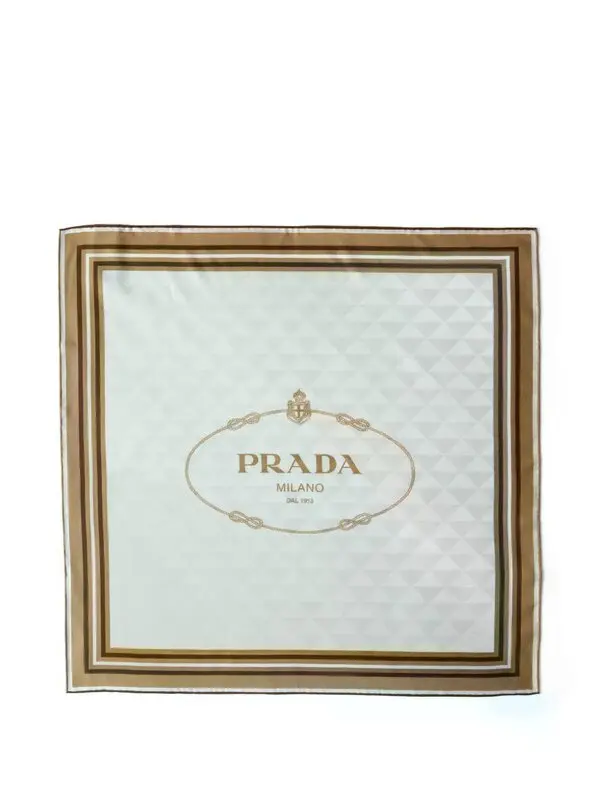 Prada Printed Silk Twill Jacquard Scarf 55 - Neutrals