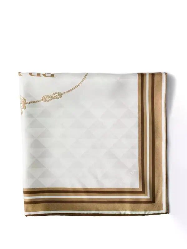 Prada Printed Silk Twill Jacquard Scarf 55 - Neutrals