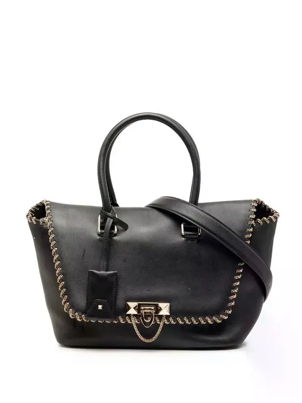 Valentino Garavani Leather Demilune Whipstitch Satchel - Black