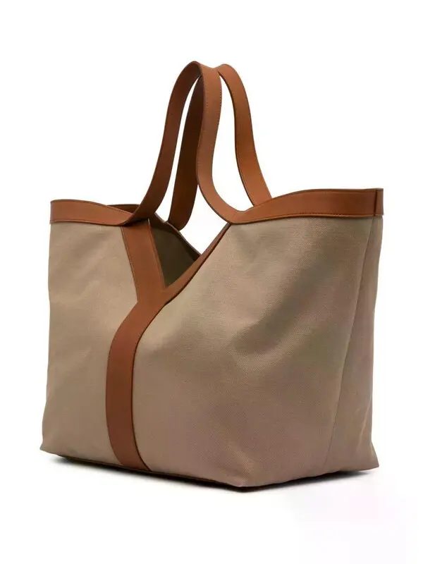 Saint Laurent Canvas Y Tote Bag With Leather Trim