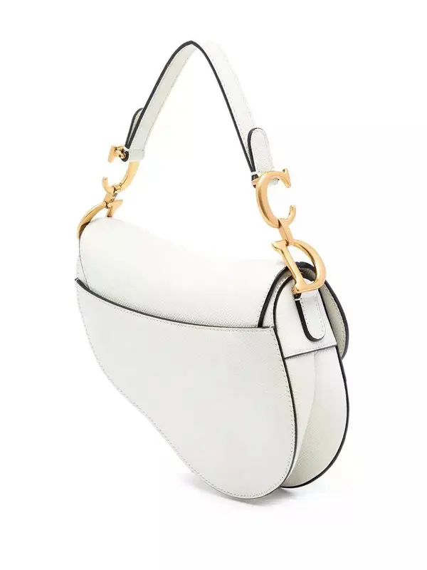 Dior 2020 Mini Grained Calfskin Saddle Bag Satchel - White