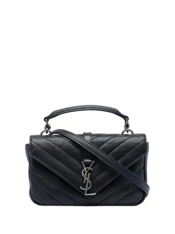 Saint Laurent Mini Chevron Sheepskin Monogram College Satchel - Black