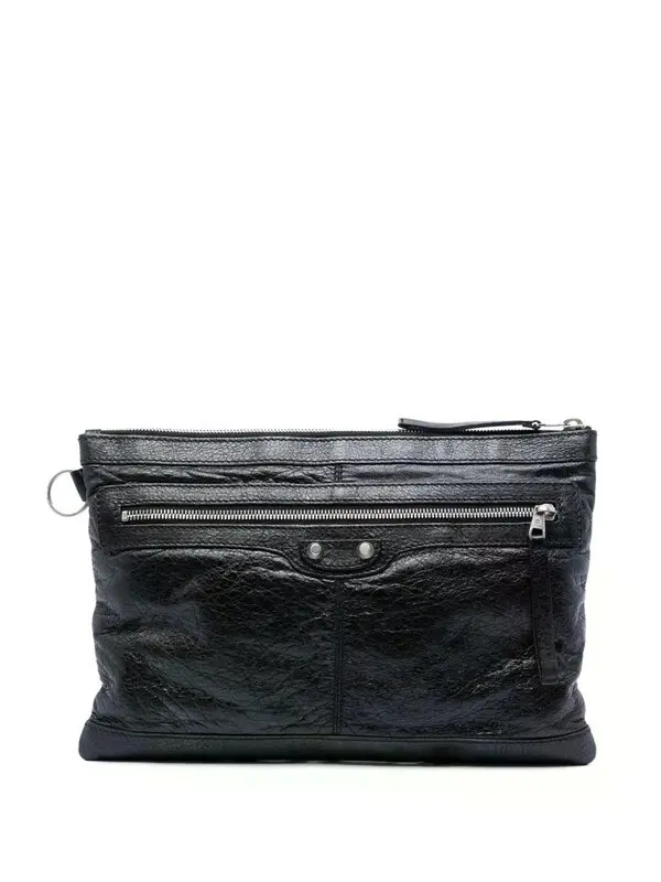 Balenciaga Lambskin Motocross Classic Clip M Clutch Bag - Black