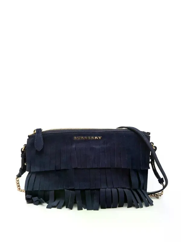 Burberry Peyton Fringe Suede Crossbody Bag - Blue